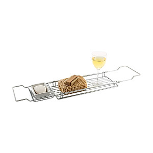 Organize It All Expandable Chrome Bathtub Caddy/Tray | Dimensions : 26.5-39 x 6 x 2.25 | Expandable | Bathroom Tub Organization | Chrome