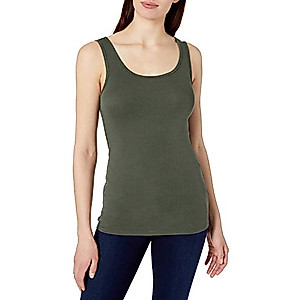Amazon Essentials Women's Slim-Fit Tank, Pack of 2, Dark Olive/Gold, Large