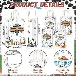 Justforjoyful 16Pcs My First Rodeo One Birthday Party Favors Bags Cowboy 1st Birthday Gift Snacks Treat Candy Paper Bags with Handle for Cowboy 1st Birthday Party Decorations Supplies 8 * 4.7 * 3inch