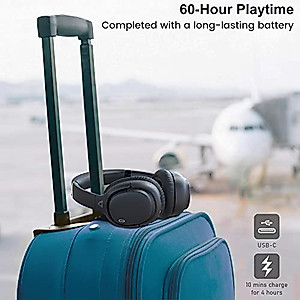 Ankbit E600 Bluetooth Headphones Over The Ear with AptX HD&Low Latency, 60H Playtime Headphones Over Ear with Active CVC 8.0 Call Noise Reduction Built-in MIC and Voice Assistance for Travel and Home