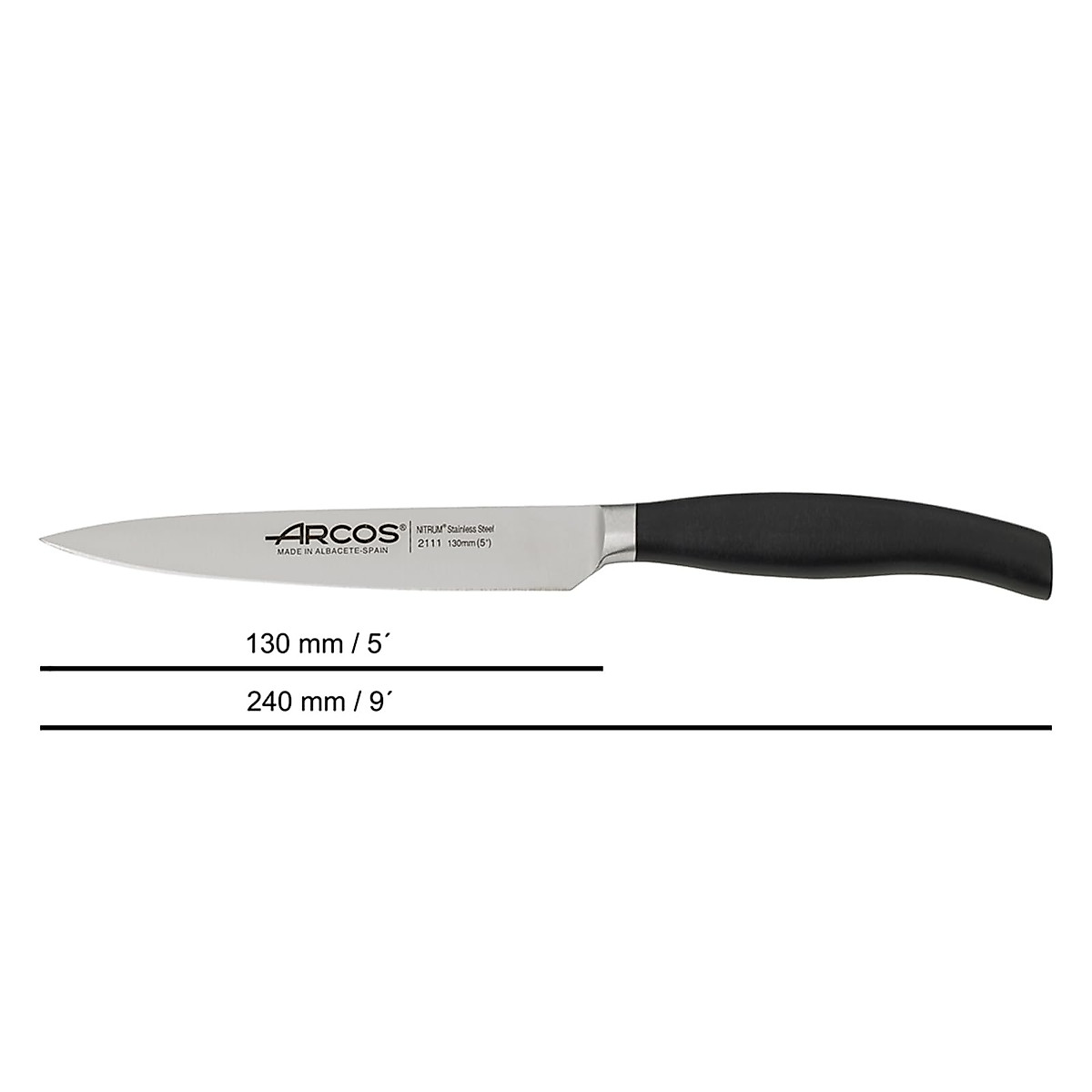 ARCOS Forged Vegetable Knife 5 Inch Stainless Steel 130 mm blade. Professional Knife for Peeling Fruits and Vegetable. Ergonomic Polyoxymethylene POM Handle. Series Clara. Color Black
