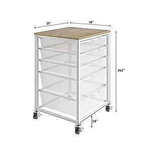 Rolling Storage Cart on Wheels, with 5 Handle Mesh Drawers Baskets and Wooden Top, Industrial Mobile Storage Cabinet, Scrapbook Paper Office School Organizer for Office Pantry Bathroom