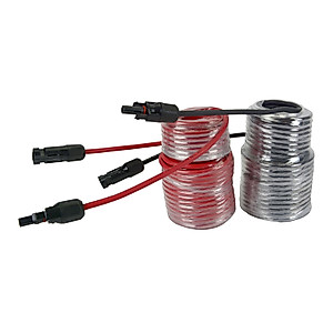 TEMCo 50ft 12 AWG Pair Solar Panel Extension Cables with M-F Solar Connector Ends (1 Black + 1 Red) Qty:1