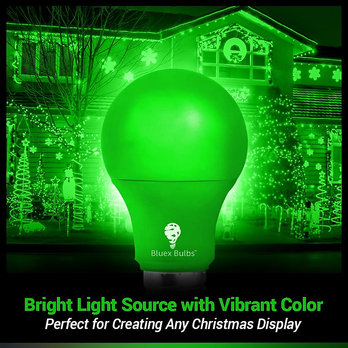 6 Pack BlueX LED A19 Green Light Bulbs - 9W (60Watt Equivalent) - E26 Base LED Green Bulb, Party Decoration, Porch, Home Lighting, Holiday Lighting, Decorative Illumination Green LED Bulb