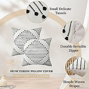 Mecatny Boho Throw Pillow Covers Black and Cream White Pillow Covers 18X18 Set of 2 Farmhouse Decorative Pillow Covers for Couch Sofa Living Room
