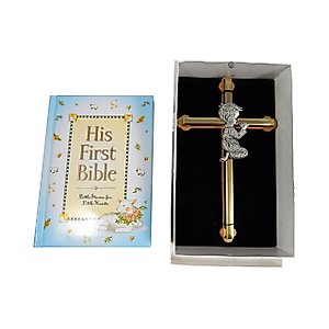 CA Baby Boy First Bible and 6" Praying Baby Boy Wall Cross