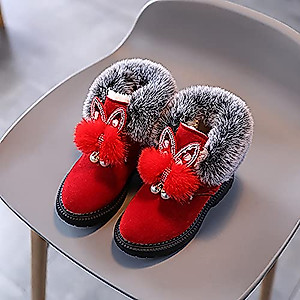 Lykmera Kids Baby Girls Warm Shoes Princess Boots Shoes Fashion Hairball Cotton Boots Snow Boots Toddler School Boots Shoes (Red, 3.5-4 Years Toddler)
