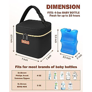 Breastmilk Cooler Bag with Ice Pack Fits 4 Baby Bottles Up to 5 Ounce, Mancro Insulated Baby Bottle Bag for Nursing Mom Daycare, Easily Attaches to Stroller, Black