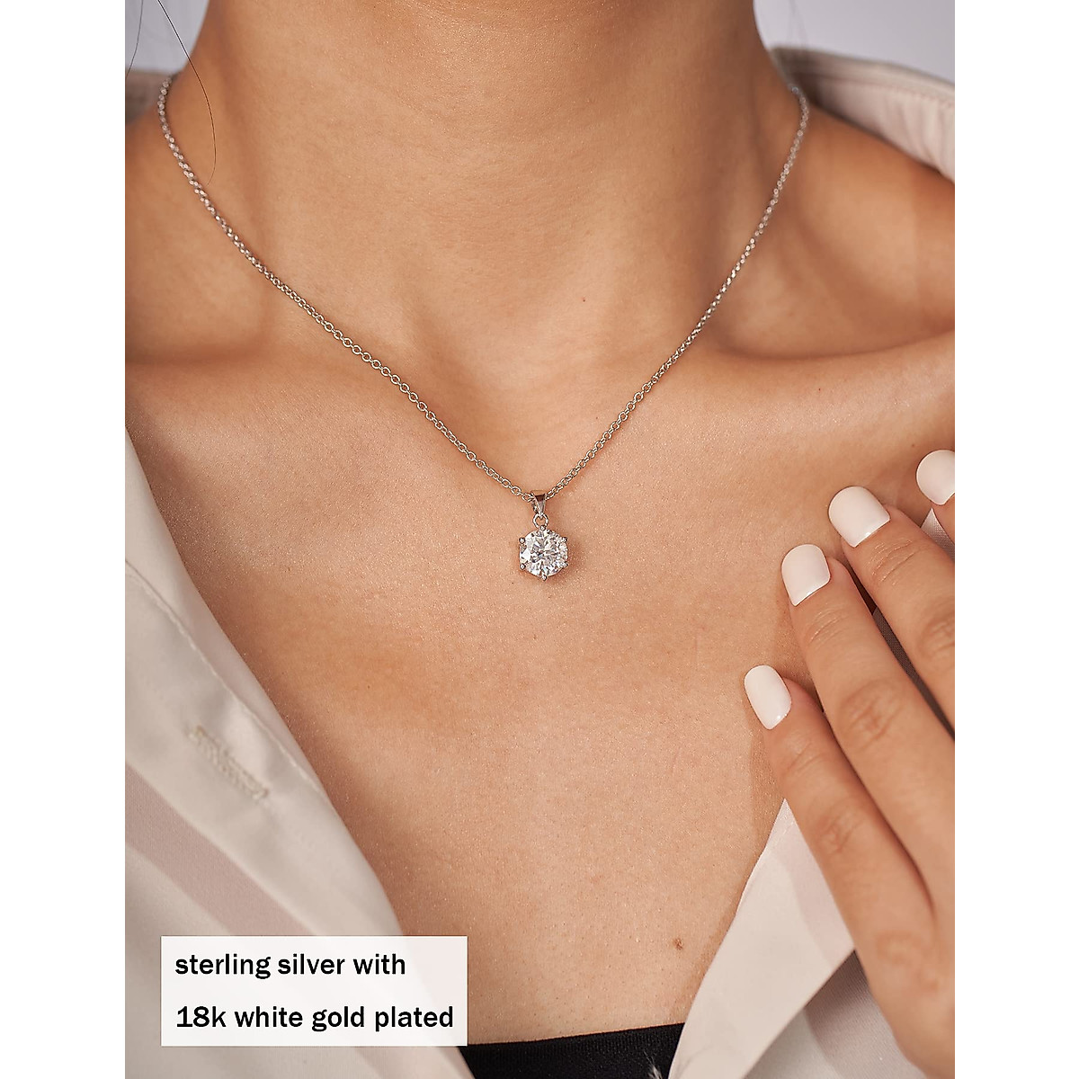 IMOLOVE Moissanite Solitaire Pendant Necklaces for Women Sterling Silver with 18K White Gold Plated 2 Carat D Color VVS1 Clarity Mossanite Jewelry for Women