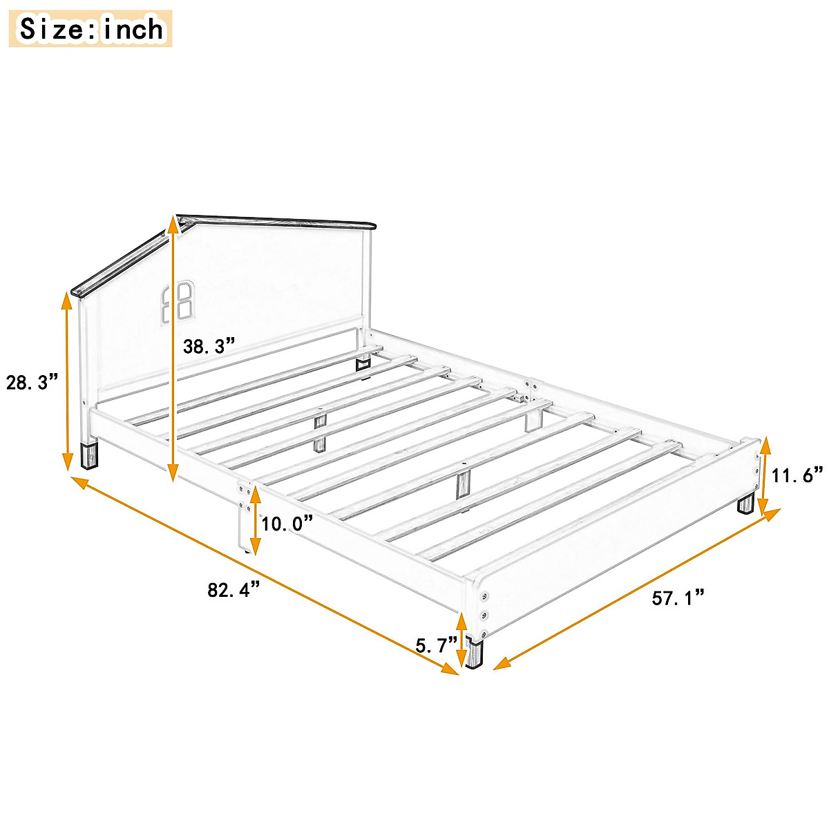 MERITLINE Full Bed Frame with House-Shaped Headboard, Wooden Full Size Platform Bed Frame with Shelf, Cute Full Bed for Kids Teens Girls Boys, No Box Spring Needed, White+Pink