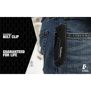 Southwire Tools & Equipment DPKD2 EDGEFORCE Pocket Knife, 3.26" blade, D2 Steel, Stonewash Black Oxide Finish For Corrosion Resistance- Smooth Blade For Everyday Use
