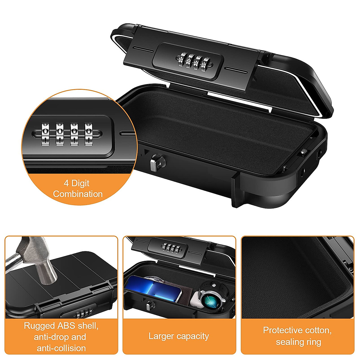 JXTZ Key Lock Box, 4-digit Password Combination Lock Box for House Key, Portable Hanging Small Safe Box Waterproof Fireproof, Key Lock Box for Outside, Large-capacity Metal Box with Detachable Hook