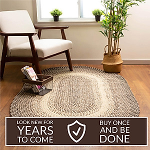 Super Area Rugs Braided Rugs 2X3 Farmhouse Kitchen Rug - Ridgewood Braided Rug for Living Room - Reversible - Indoor/Outdoor - Made in USA - Brown Velvet/Beige, 2' X 3' Oval
