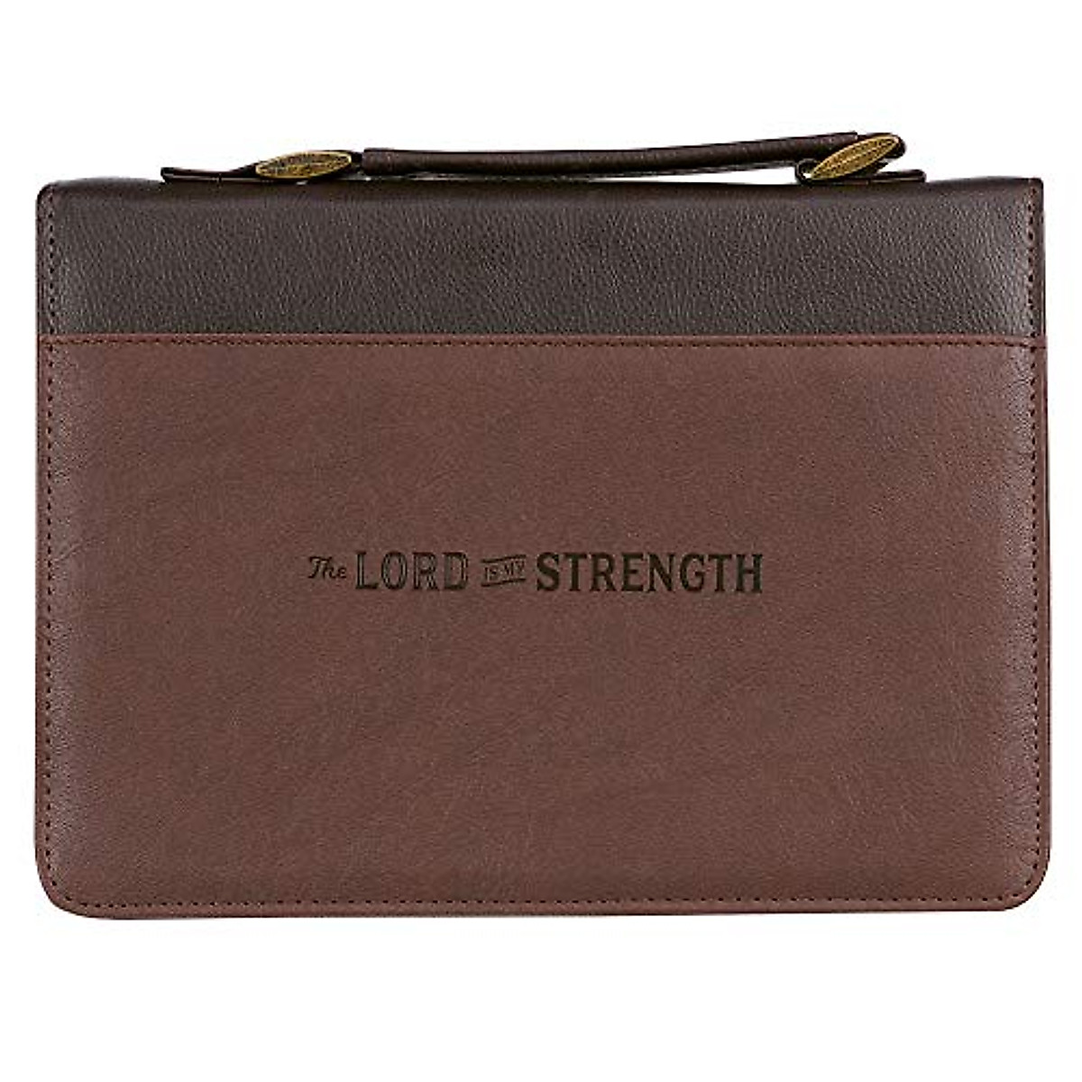 Christian Art Gifts Men's Classic Bible Cover The Lord is My Strength Lion Exodus 15:2, Brown Faux Leather, Medium