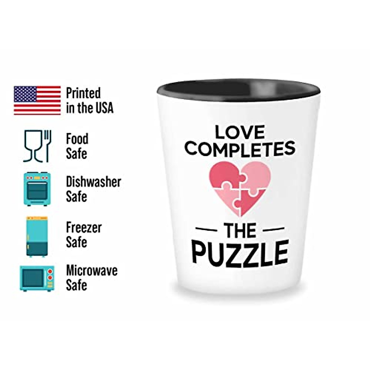Puzzle Shot Glass 1.5oz - Love completes the puzzle - Brain Game Adult Educational Toy Kids 12 Year Old Boy Crossword Challenge Children