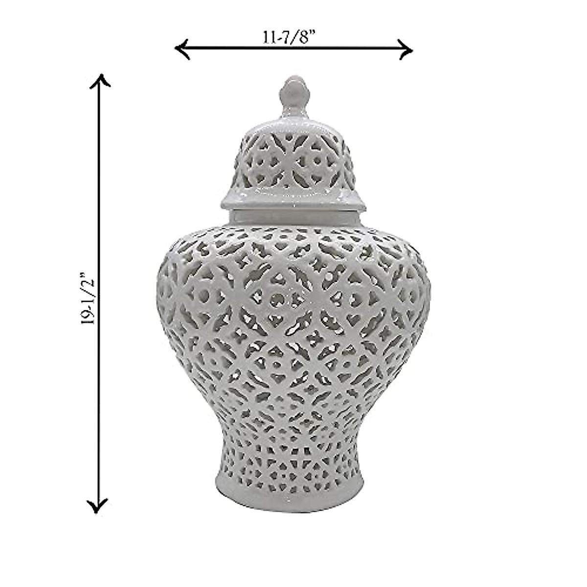 Galt International 19.5” Lattice Ginger Jar with Lid - Home Decor with Intricate Mediterranean Inspired Lattice Work - Living Room and Kitchen Decoration - 19.5” (White)