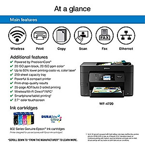 Epson WorkForce Pro WF-4720 Wireless All-in-One Color Inkjet Printer, Copier, Scanner with Wi-Fi Direct, Amazon Dash Replenishment Ready