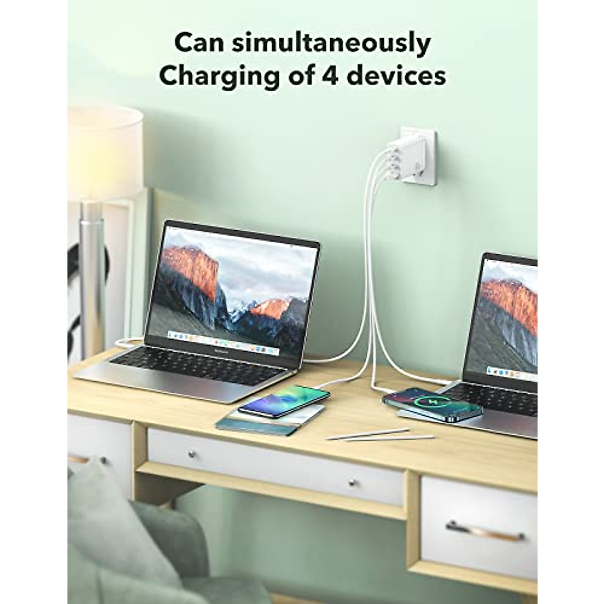 100W USB C Charger, THREEKEY 4-Port GaN Foldable Fast Charger Block with 100W 3.3FT C to C Cable, Compatible with MacBook Pro/Air,iPhone 14/13/12,iPad Pro/Mini/Air,Galaxy S22/21,Laptop and More.
