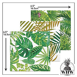 The Palm Leaf Napkins, 3 Packs of 20, 3 Ply Paper, Luncheon Size 6 3/4 x 6 3/4 Inches, 3 Vibrant Patterns: Palms and Leaves, Palm Fronds and Green Leaf and Purple Blossoms