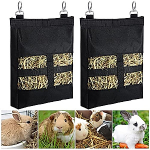2 Pieces Guinea Pig Hay Bag Rabbit Feeding Bag Small Animal Hay Feeder Bag Hanging Feeder Sack for Rabbit Guinea Pig Chinchilla Hamsters Small Animals Hay Storage (Black)