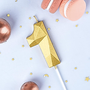 CAKE CODE 2.76 Inch Crystal Gold 1 Number Birthday Candles, Gold Number Candles, Cake Number Candles, Party Celebration