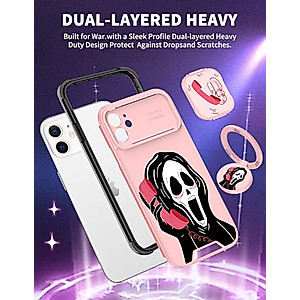 Goocrux (2in1 for iPhone 12 Case Skull Skeleton Women Girls Cute Girly Phone Cover Cool Funny Gothic Design with Slide Camera Cover+Ring Holder Teen Cases for iPhone12 6.1''