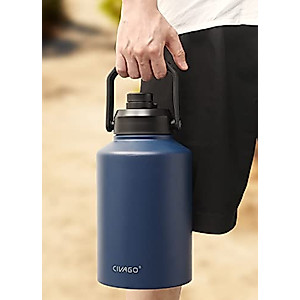 CIVAGO Gallon Insulated Water Bottle Jug, 128 oz Stainless Steel Sports Canteen with Handle and Sleeve, Large Metal Growler Mug, Navy Blue