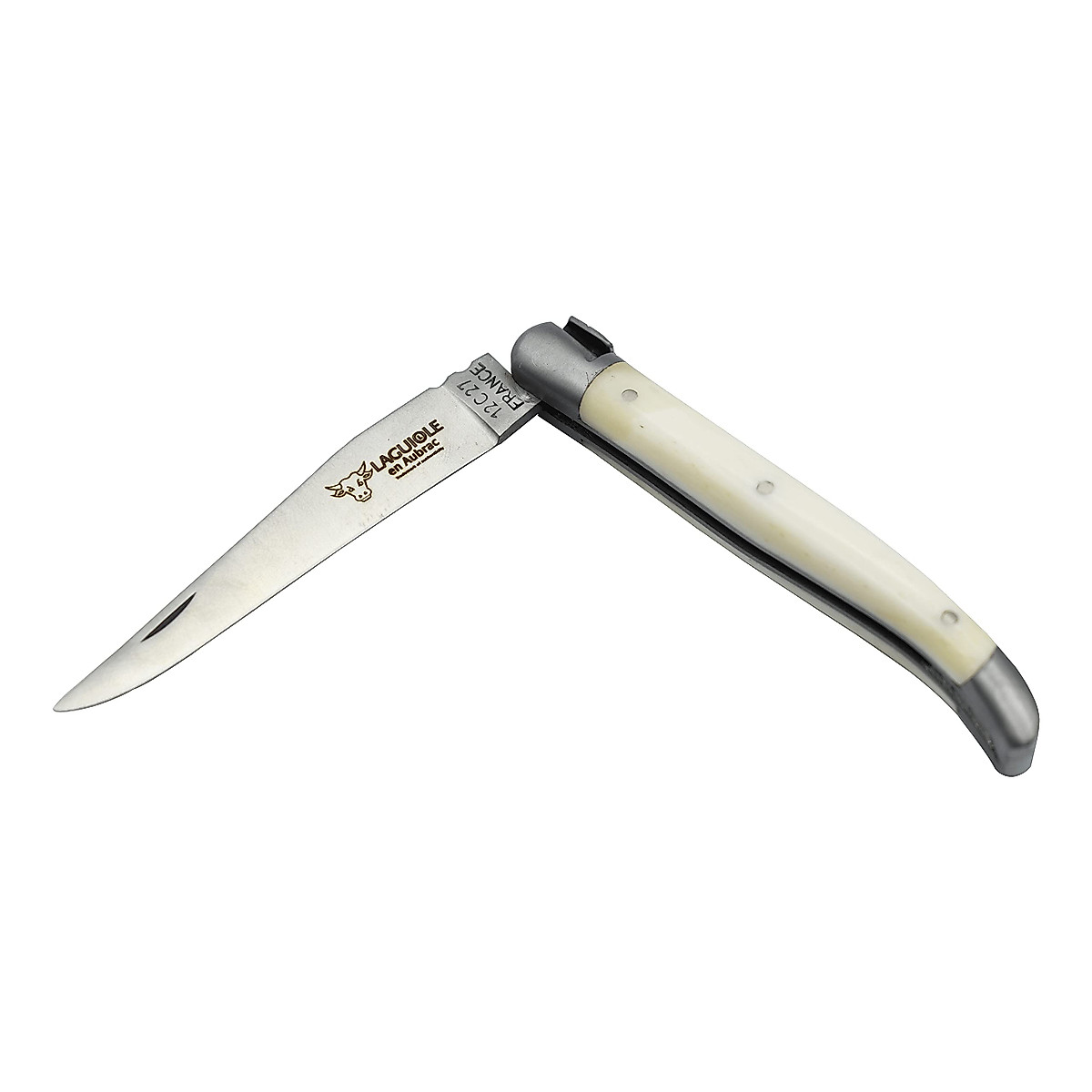 Laguiole en Aubrac Handmade Luxury Folding Pocket Knife, 3.5-in (9cm). Zebu Bone Handle, Hand Forged Bee, Stainless Steel Matte Bolsters