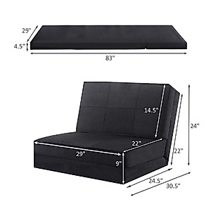 Giantex 5-Position Adjustable Convertible Flip Chair, Sleeper Dorm Game Bed Couch Lounger Sofa Chair Mattress Living Room Furniture, Black