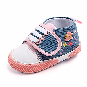 OAISNIT Baby Canvas Shoes - Infant Boys Girls Crib Shoes Toddler Denim Sneakers First Walkers for 0-18 Months (4.6 inches (6-12 Months), Pink)