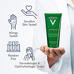 Vichy Normaderm Daily Acne Face Wash, Salicylic Acid Face Cleanser for Oily & Acne Prone Skin, Acne Cleanser that Clears Clogged Pores and Blackheads, Cleansing Gel for Clear Skin