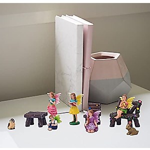 Arggidan 10pcs Fairy Garden Miniature Fairies with Furniture Figurine -Swing Fairies Set of Accessories Kit for Kids and Adults- Outdoor or Indoor Decor