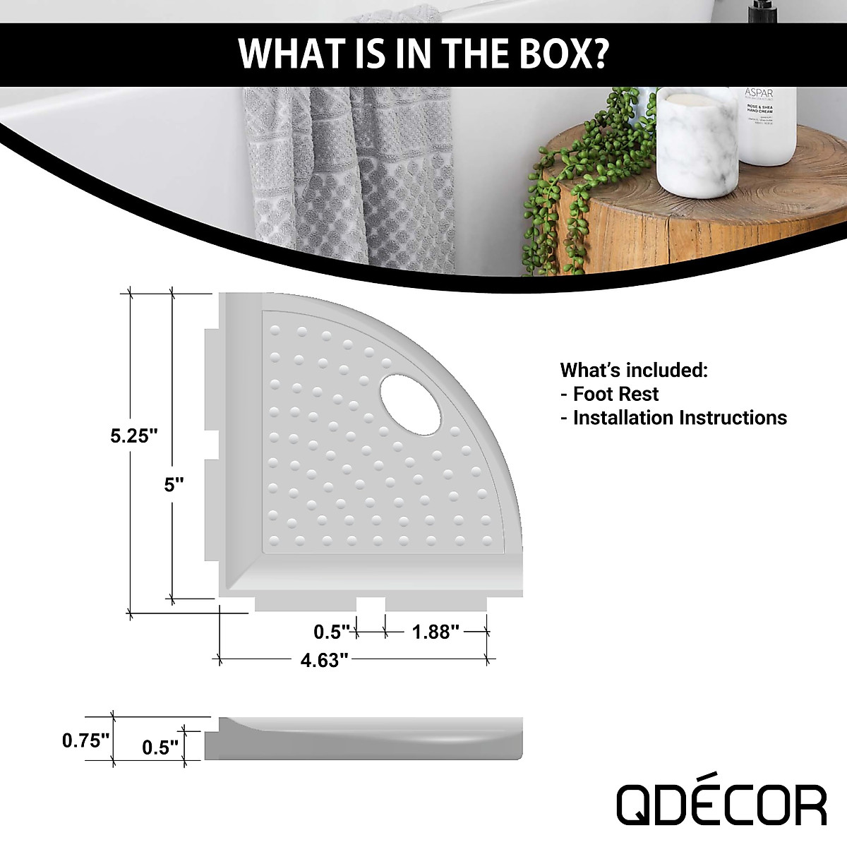 Questech Decor Shower Footrest, Wall Mounted Corner Shower Shaving Shelf, Lugged for New Construction, Shower Corner Shelf for Tiled Walls, 5 Inch Metro Lugged, Oil Rubbed Bronze