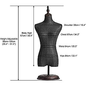 Tailors Dummy Mannequins Female Mannequin Dress Form Torso Female Mannequin Countertop Clothing Display, Black Dressmakers Fashion Students Mannequin Display Bust with Wood Stand Dressform Mannequin