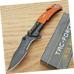 Rescue Stainless Steel Open Folding Pocket Knife 3.5" Stainless Blade Black/Orange Aluminum Handle Outdoor Survival Hunting Knife for Camping by Survival Steel