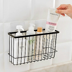 Over the Cabinet Door Organizer Holder, EINFAGOOD Wall Basket No Drilling with Adhesive Pads, 2 Pack Black(Door Baskets)