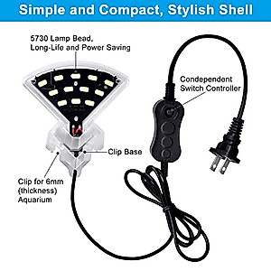 WEAVERBIRD Aquarium Light M3 Fan Shape Fish Tank LED Light 5W 12 LED Planted Clip Lamp for 4-10Inch 6mm Thick Fish Tanks