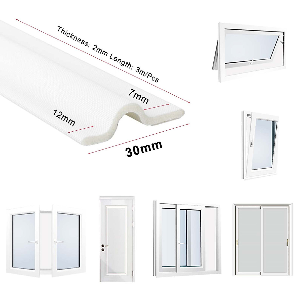 26 Feet Window Draft Stopper Foam Seal Strip Self Adhesive, Window Insulation and Door Side Weather Stripping Soundproof, Door Bottom Sweep Noise Gap Blocker (White)