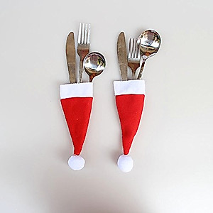 Weimay 10 Pcs Christmas Santa Hats Silverware Holders Tableware Holders Santa Claus Flatware Holder Christmas Socks Decorations Dinner Table Decorations Party Supplies