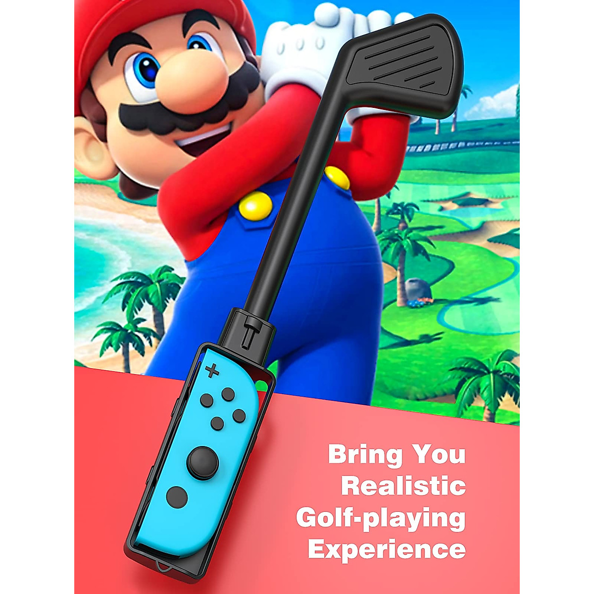 MoKo Golf Clubs Fit with Switch/Switch OLED Model (2021) Mario Golf: Super Rush Golf Handle Grips Game Accessories Kit Fit with Joy-Con Controller 2 Pack with Rotatable Golf Rod &Wrist Strap, Black