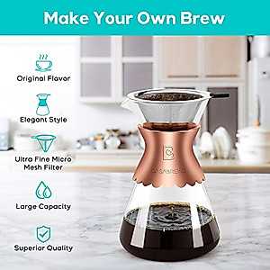 CASABREWS Pour Over Coffee Maker, Coffee Dripper Brewer with Reusable Double-layer Stainless Steel Filter, 34oz Heat Resistant Glass Coffee Pot, Elegant Coffee Carafe, Gift for Dad or Mom, Rose Gold