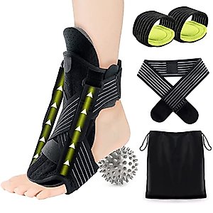 Plantar Fasciitis Night Splint, 2.0 Version Adjustable Plantar Fasciitis Relief Orthotic Brace for Women & Men, Double Dorsiflexion Straps Increased Fixed Effect, for Ankle Brace Foot Drop Etc (Black)