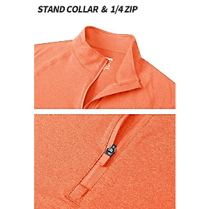 TACVASEN Men's Hiking Shirts Quarter Zip Pullover Long Sleeve Performance SPF Outdoor, Orange, M