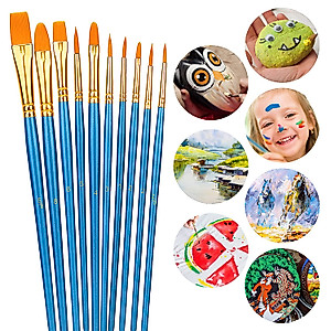 Amazon Basics Paint Brush Set, Nylon Paint Brushes for Acrylic, Oil, Watercolor, 10 Brush Sizes