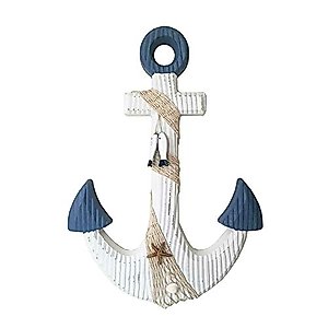 Rainbow Handcrafts Nautical Rustic Wooden Anchor with Rope Crosses Wall Art Decor,Boat Wheel,Hanging Wood Crossbar Anchor Decorative Home Bathroom Office Beach Theme Decoration 18''H （White）