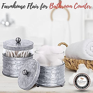 Autumn Alley Galvanized Bathroom Apothecary Jars Set, Farmhouse Bathroom Jars Qtip Holder Glass Dispenser- Rustic Vanity Organizer with Lids for Cotton Balls, Swabs, Rounds, Bath Salts 2-Glass Jars