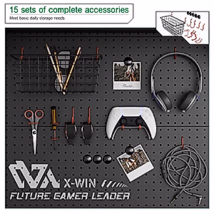 JWX DDB Gaming Standing Shelf Units, Home Office cabinets with Metal Pegboard and 15 Pieces Organizer Tool Holders