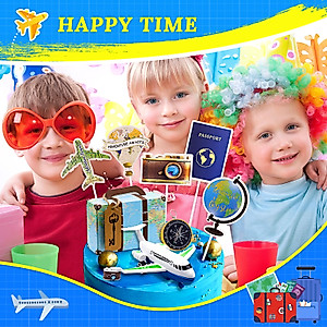 Rismise Travel Theme Cake Toppers Travel Cake Decoration Adventure Travel Cake Cupcake Toppers Airplane Map Camera Heart Mini Suitcase Cake Decorations for Adventure Awaits Travel Themed Party