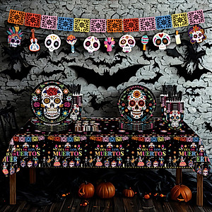 130 PCS Skull Party Supplies with Skeleton Paper Plates,Cake PlatesNapkins, Cups and Cutlery for Skull Birthday Party Decorations, Disposable Dinnerware Set (Serves 10)