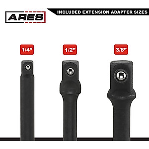 ARES 70001 - 6-Inch Impact Grade Socket Adapter Set - Turns Power Drill into High Speed Nut Driver - 1/4-Inch, 3/8-Inch, and 1/2-Inch Drive